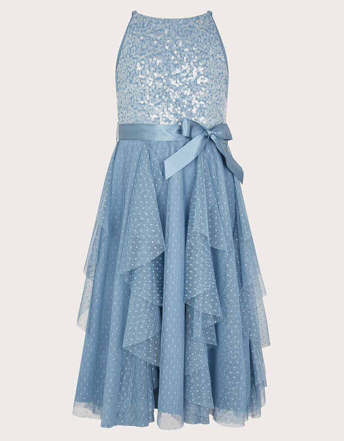 Sequin Waterfall Tulle Dress Blue