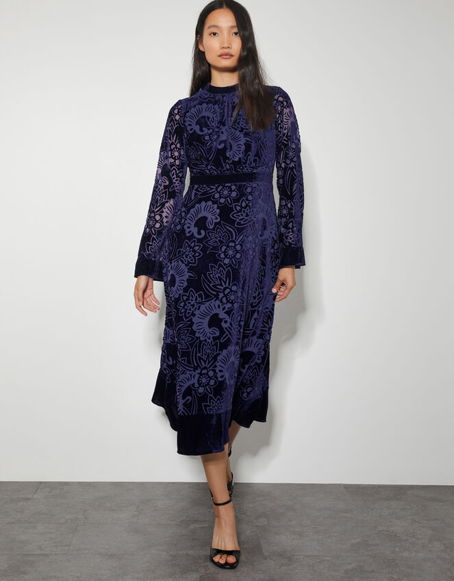 Eva Floral Velvet Midi Dress Blue | Day Dresses | Monsoon UK.