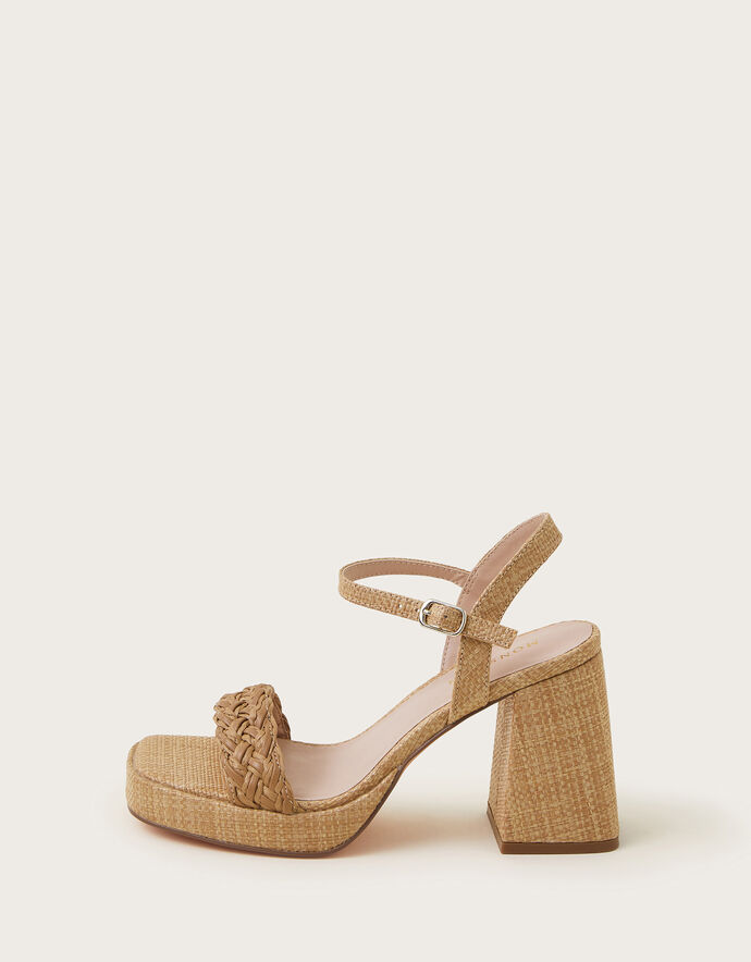 Raffia Block Heel Sandals Natural | Women's Shoes | Monsoon UK.