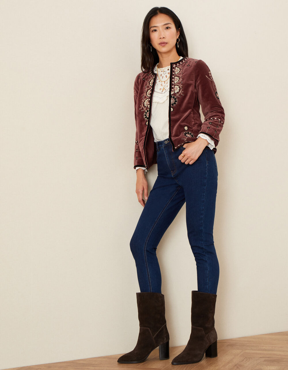 Embroidered Velvet Jacket Brown | Casualwear | Monsoon UK.