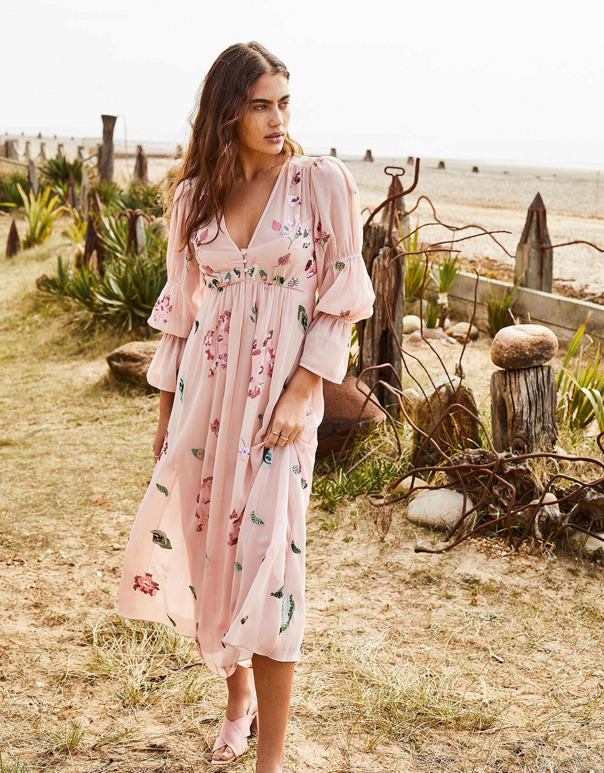 Hayley Embroidered Floral Tea Dress Pink