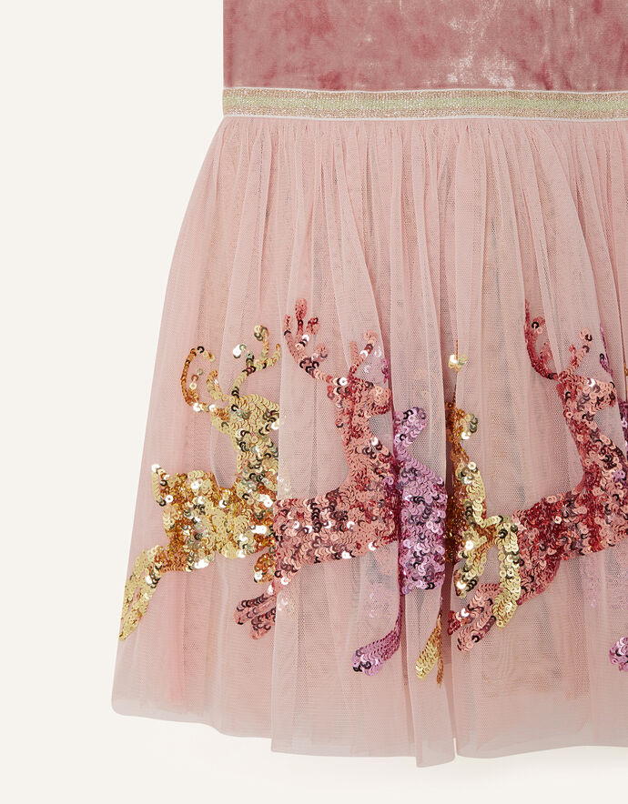 Velvet Reindeer Disco Dress Pink