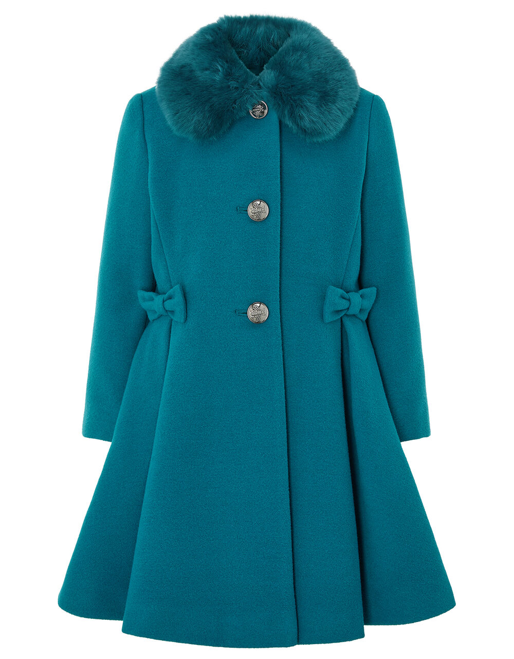 Bow Flared Coat Teal | Girls' Coats & Jackets | Monsoon UK.