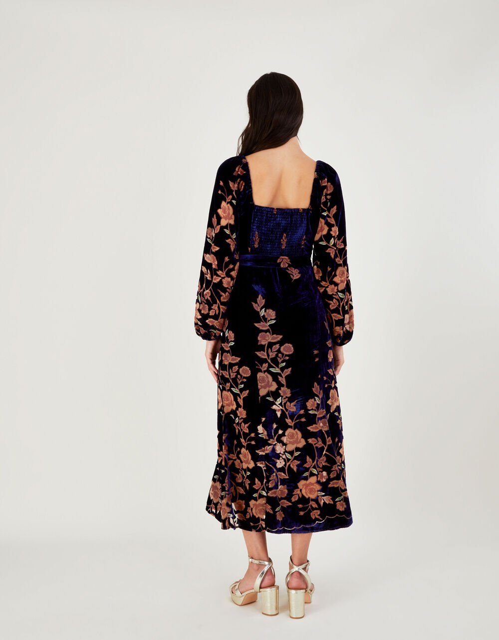 Daphne Devore Velvet Wrap Dress Blue | Evening Dresses | Monsoon UK.