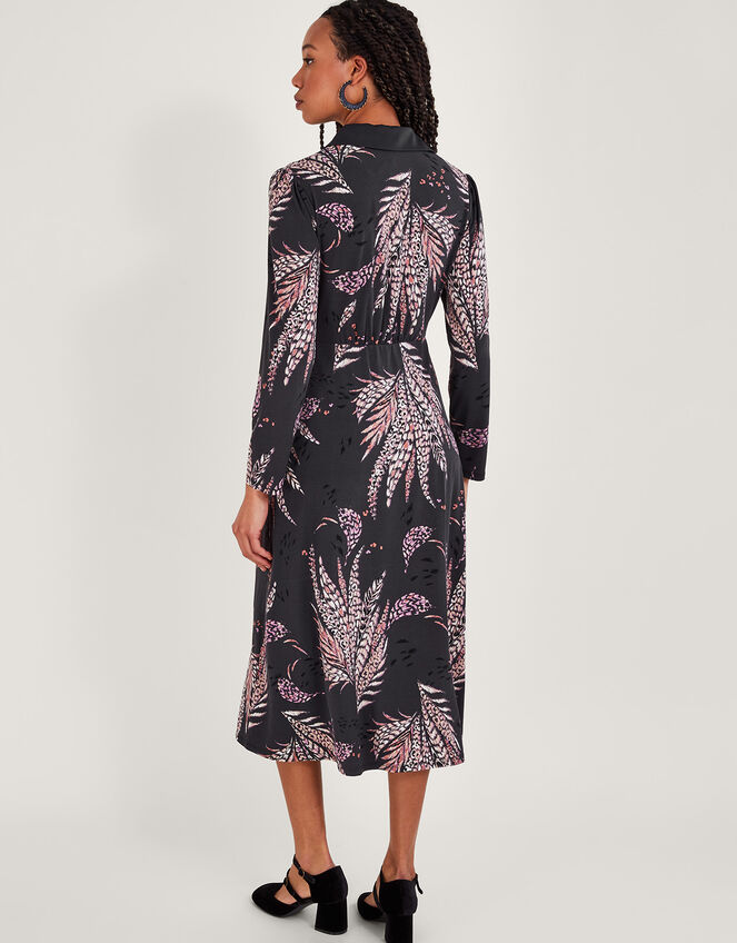 Feather Print Shirt Dress Black Feather Print Shirt Dress Black