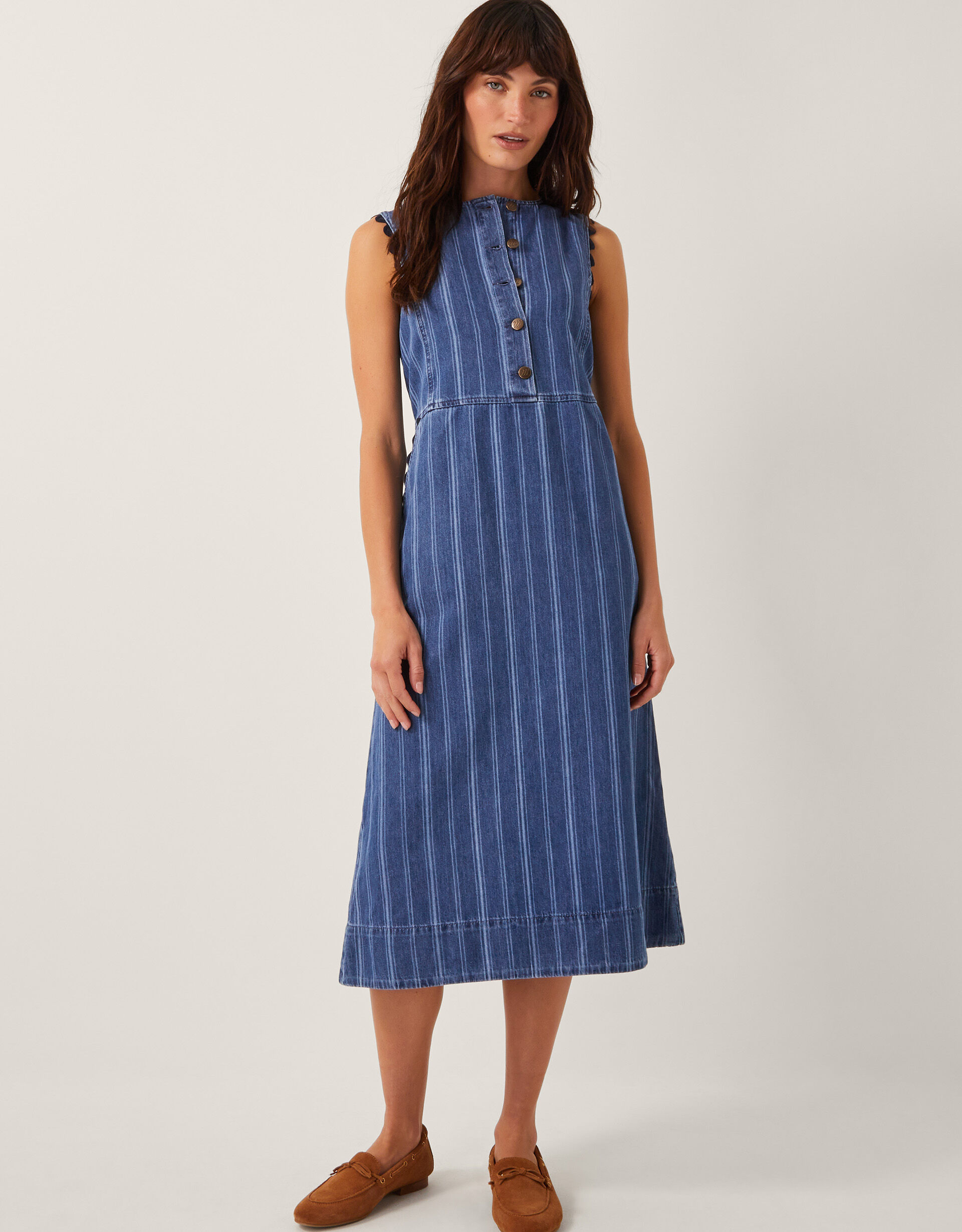 Ottilie Stripe Denim Midi Dress Blue | Day Dresses | Monsoon UK.