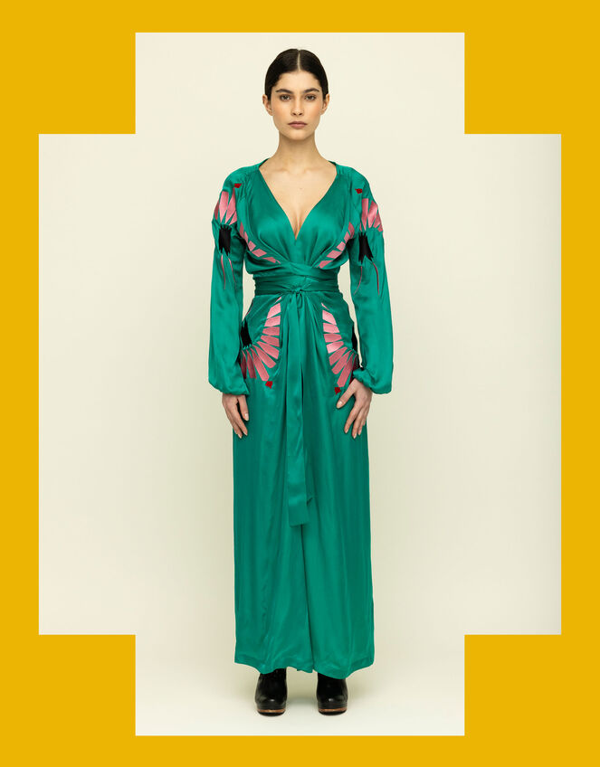 Tallulah & Hope Aziza Regular Embroidered Wrap Dress Green