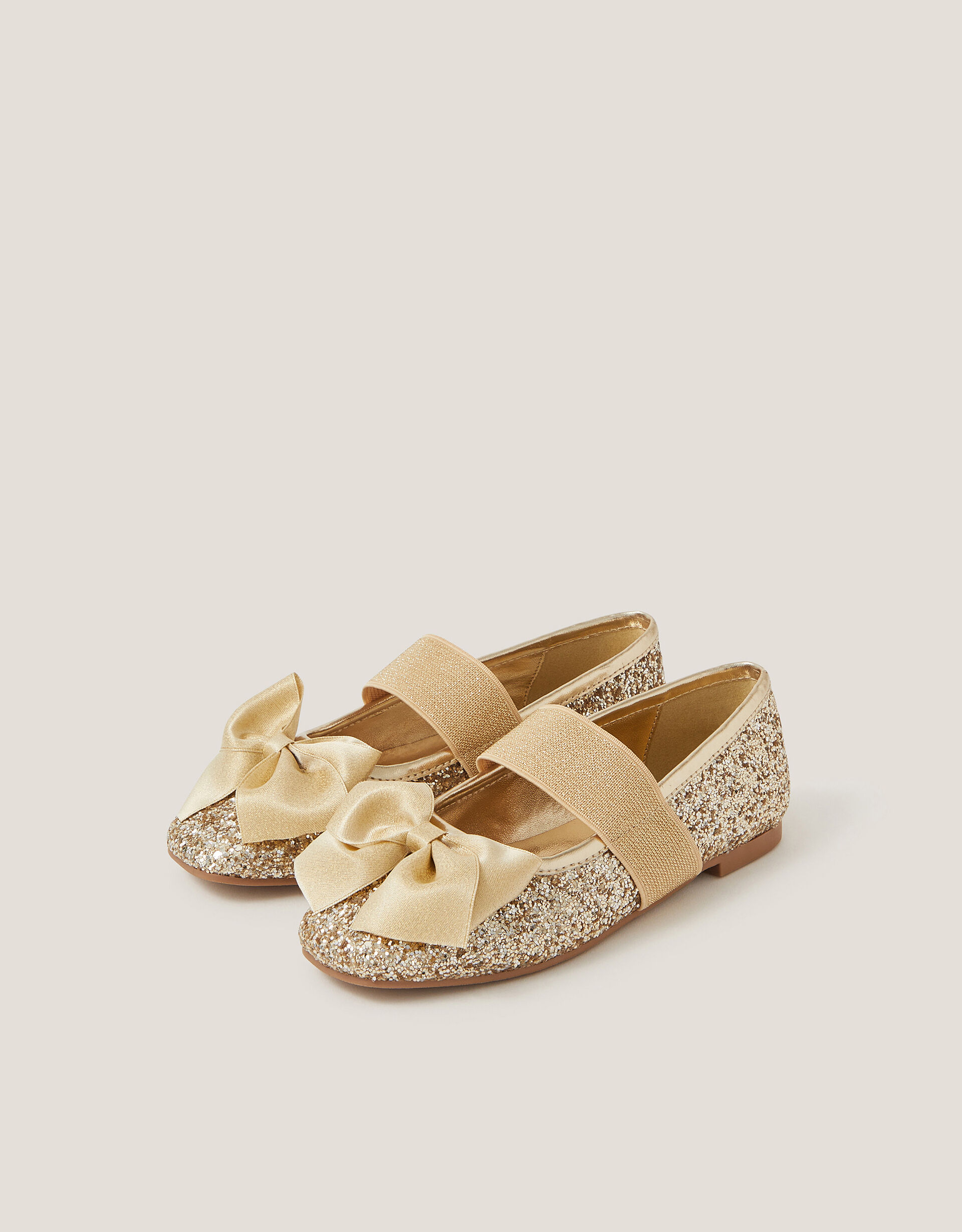 Glitter Bow Ballet Flats Gold | Girls' Flat Shoes | Monsoon UK.