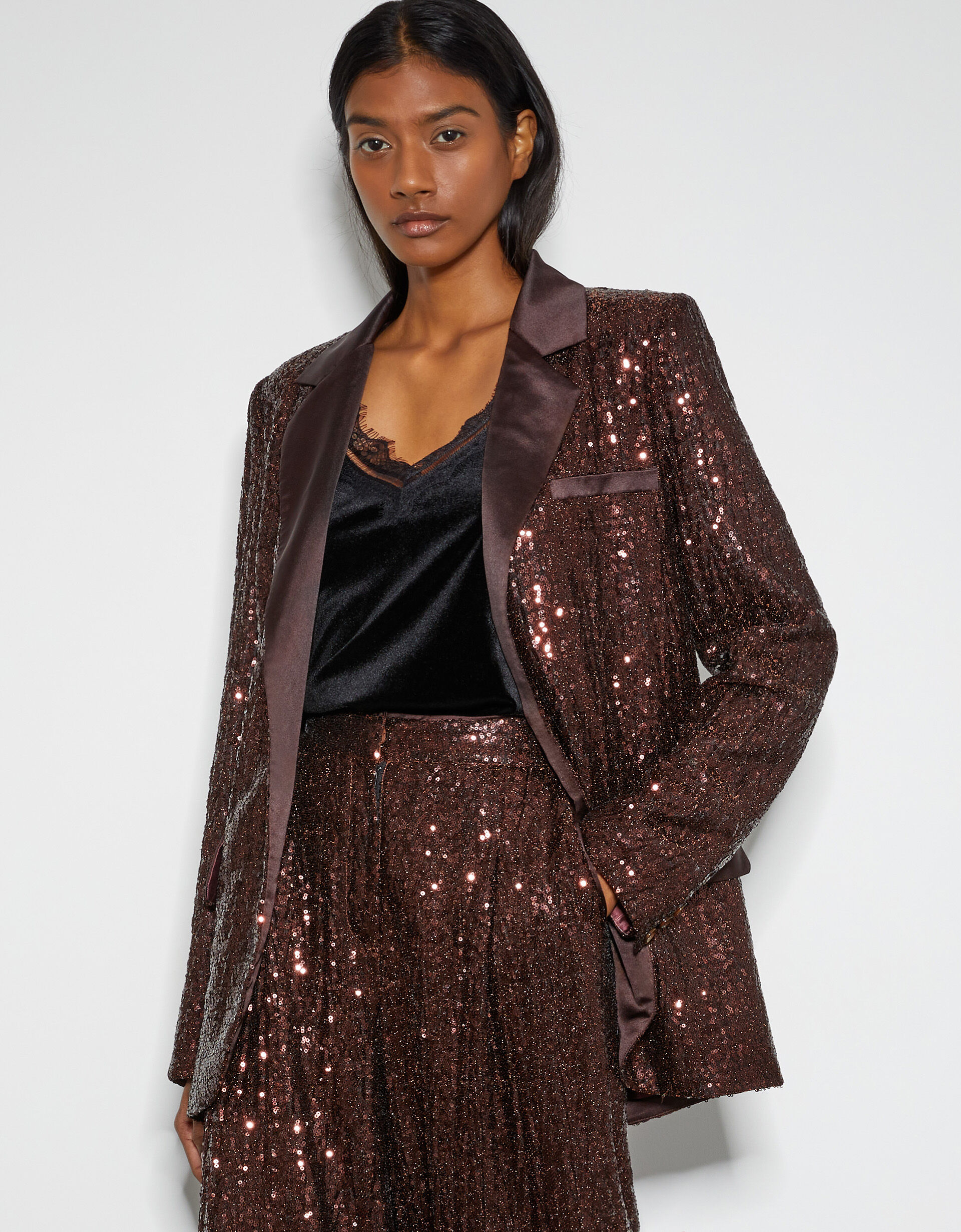 Monsoon x Sarah Corbett-Winder Satin Sequin Blazer Bronze | Women's ...