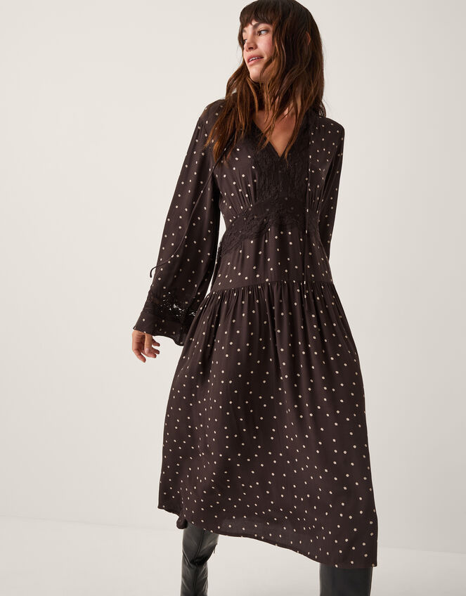 Mackie Polka Dot Lace Midi Dress Brown | Day Dresses | Monsoon UK.