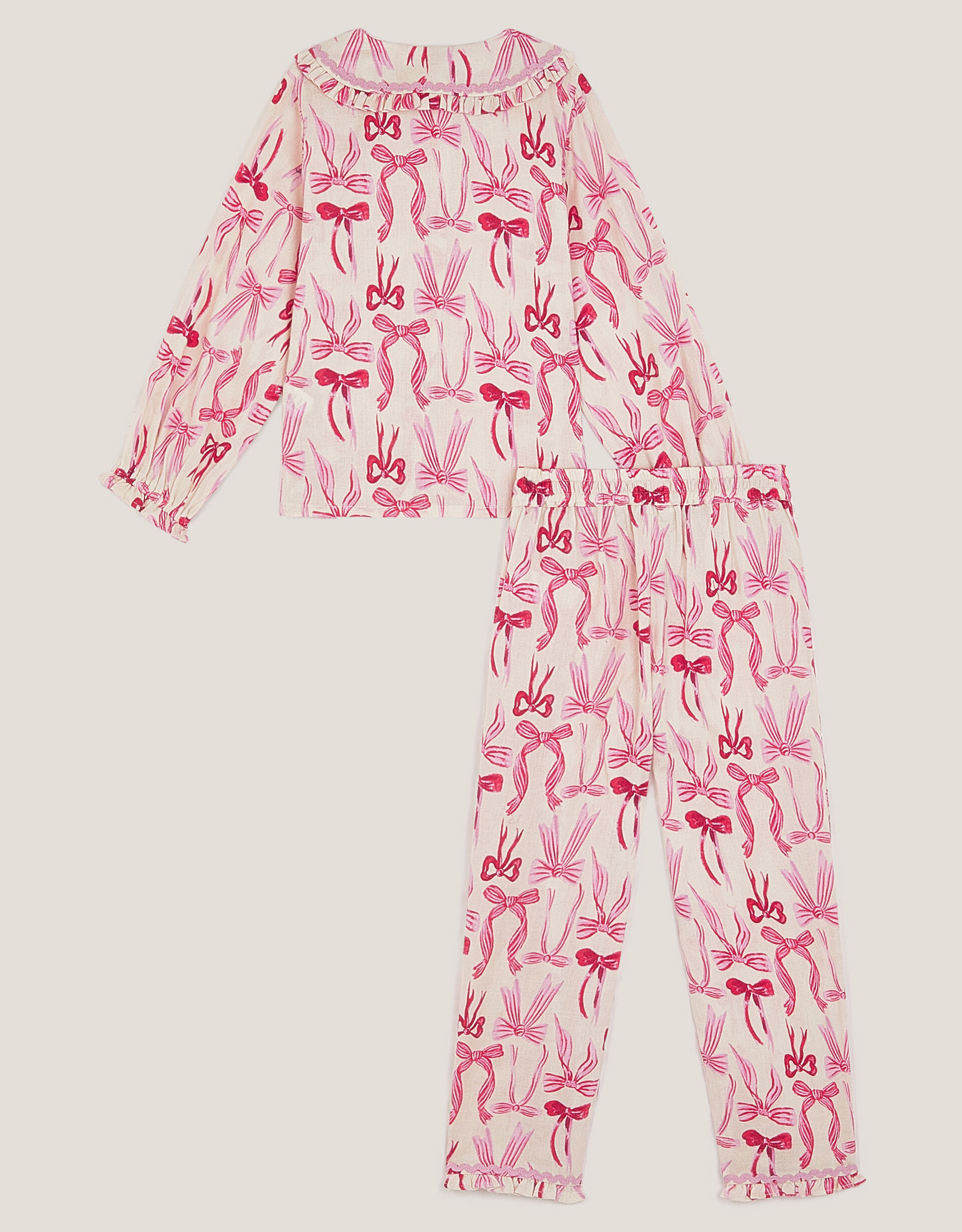 Bow Print Long Pyjamas Set Cream