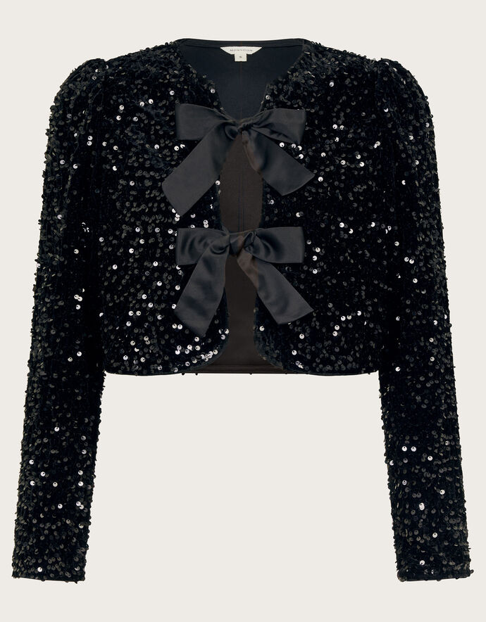 Belinda Bow Sequin Jacket Black | Jackets | Monsoon UK.