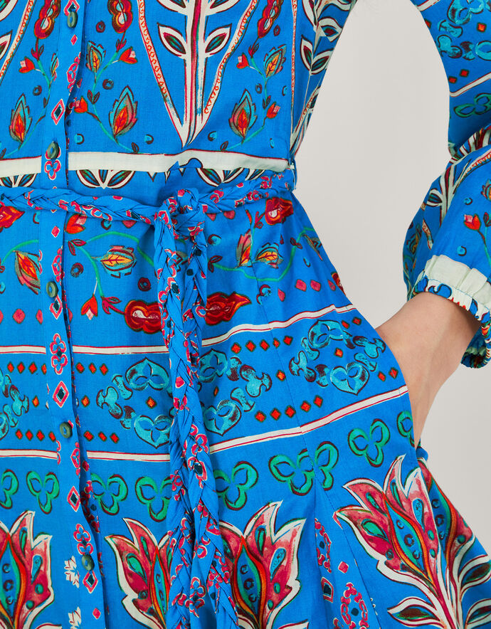 Mixed Print Shirt Dress Blue