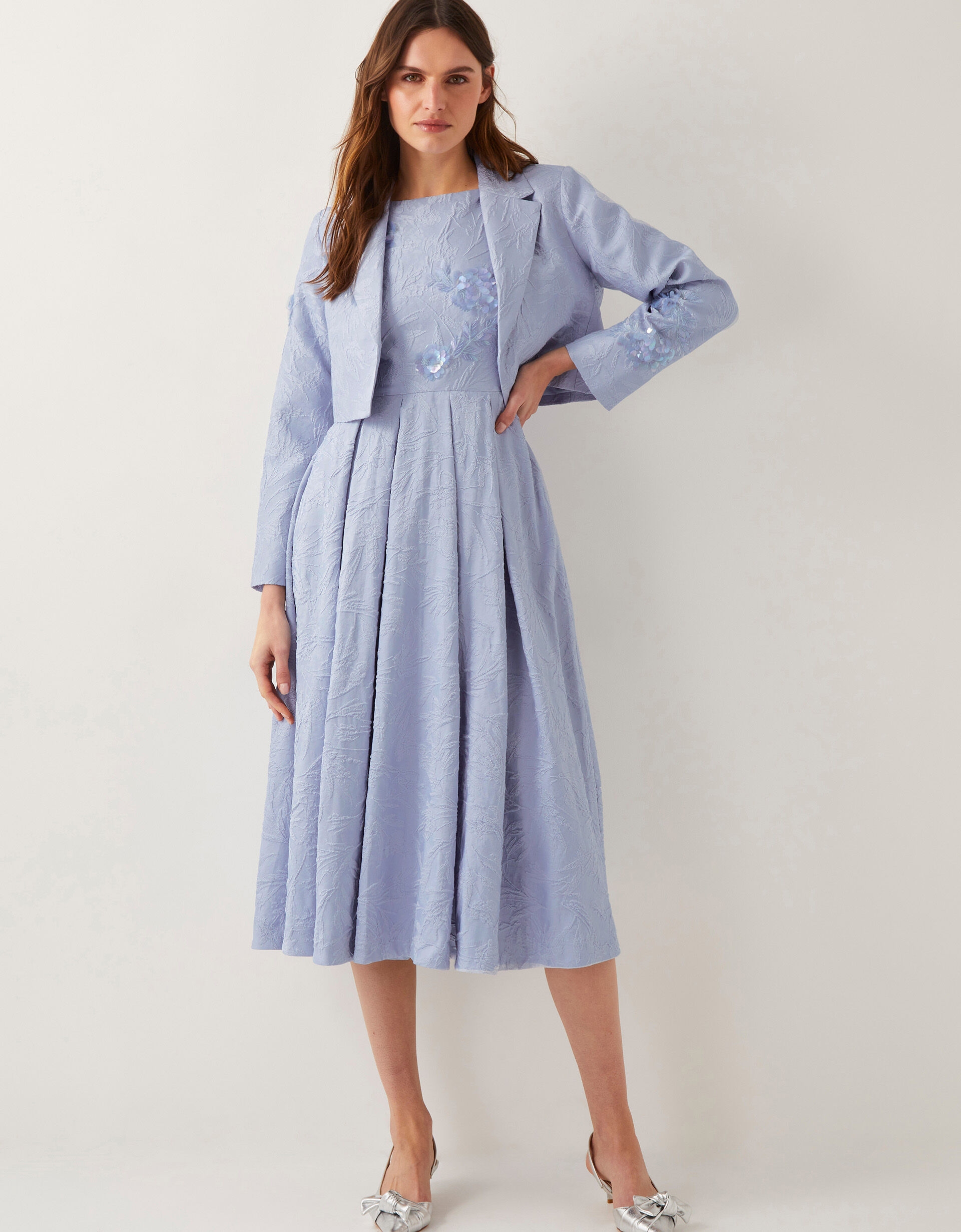 Faye Hand-Beaded Jacquard Cropped Bridal Jacket Blue | Women's Jackets ...