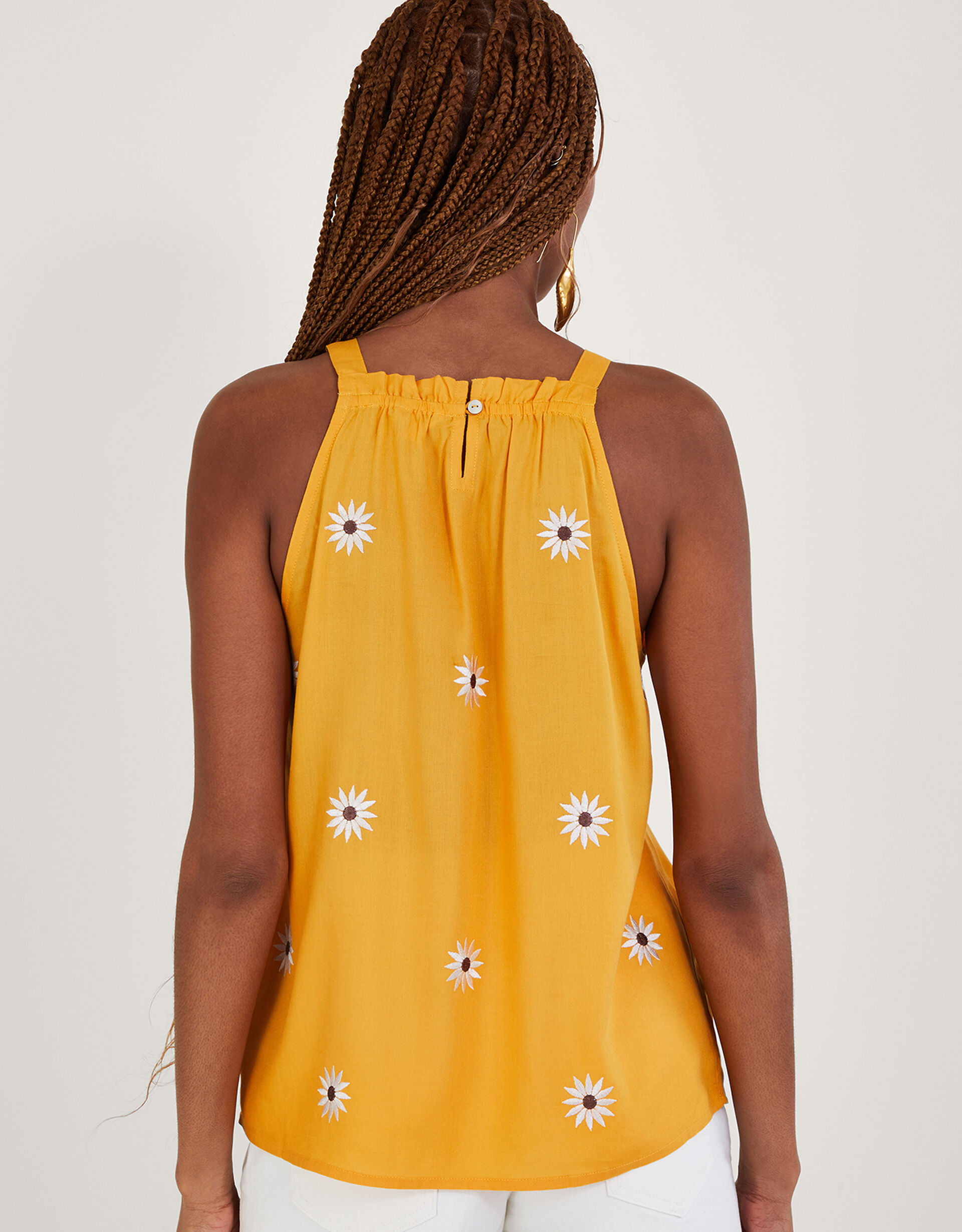 Sunflower Halter Embroidered Cami Top in LENZING™ ECOVERO™ Yellow ...