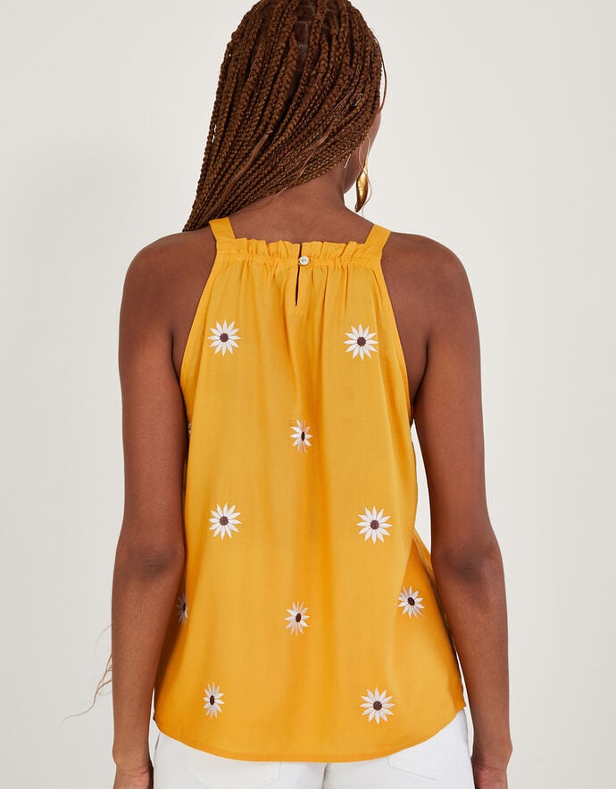 Sunflower Halter Embroidered Cami Top in LENZING™ ECOVERO™ Yellow