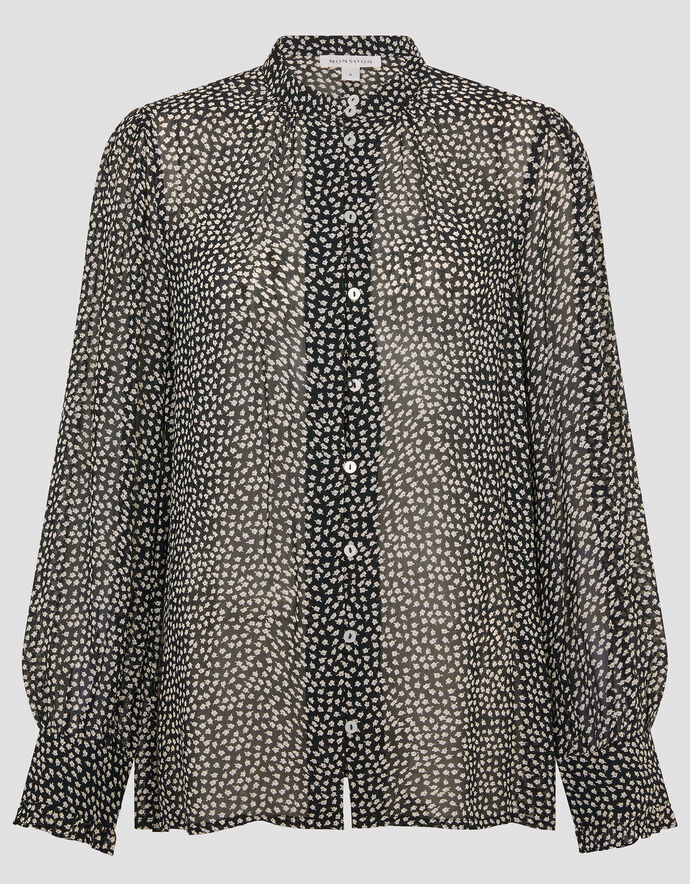 Arielle Sheer Ditsy Floral Blouse Black