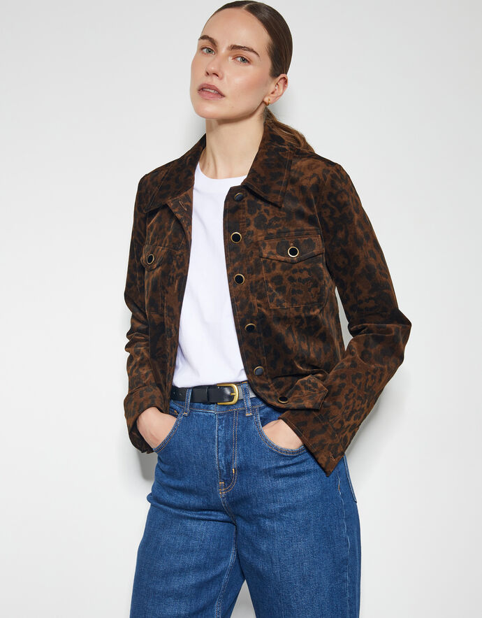 Aida Leopard Print Crop Jacket Brown | Women's Jackets | Monsoon UK.
