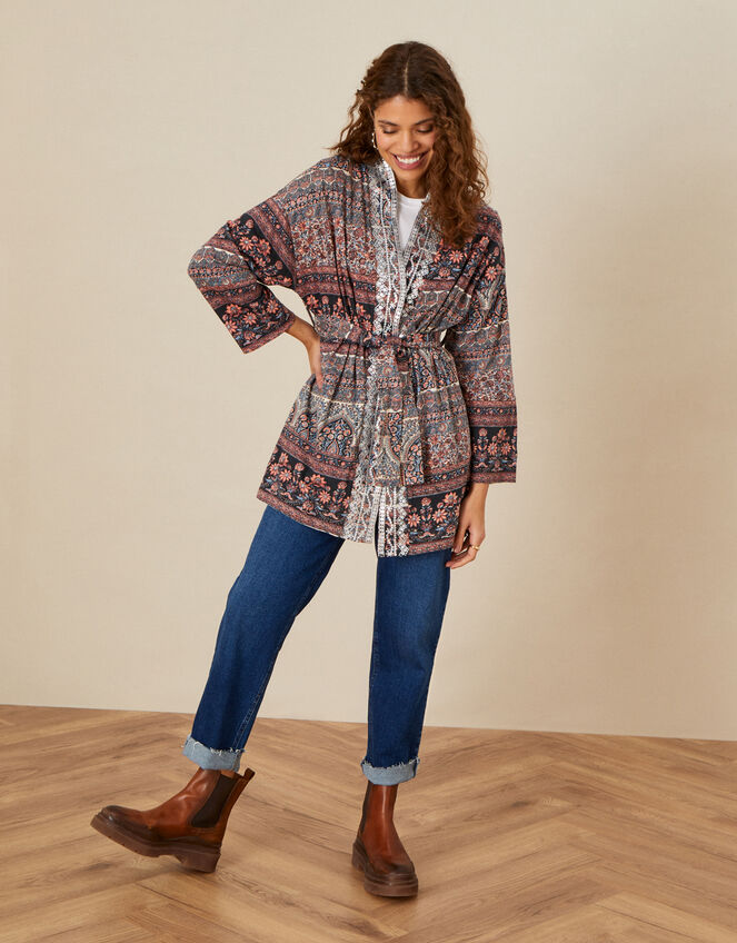 Patch Print Embellished Jersey Jacket Natural