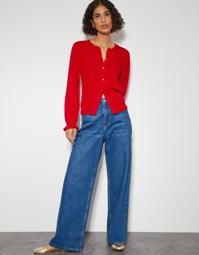 Cora Frill Crew Neck Cardigan Red | Cardigans | Monsoon UK.
