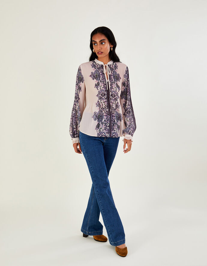 Yasmin Pleated Print Shirt with Recycled Polyester Pink