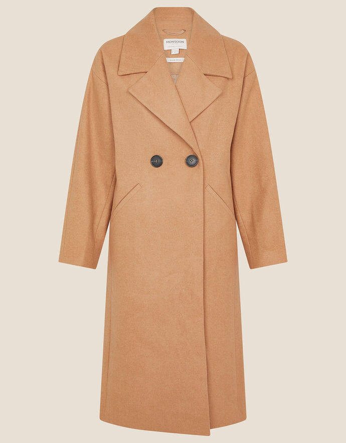 Lilian Longline Coat in Wool Blend Camel | Women's Coats | Monsoon UK.