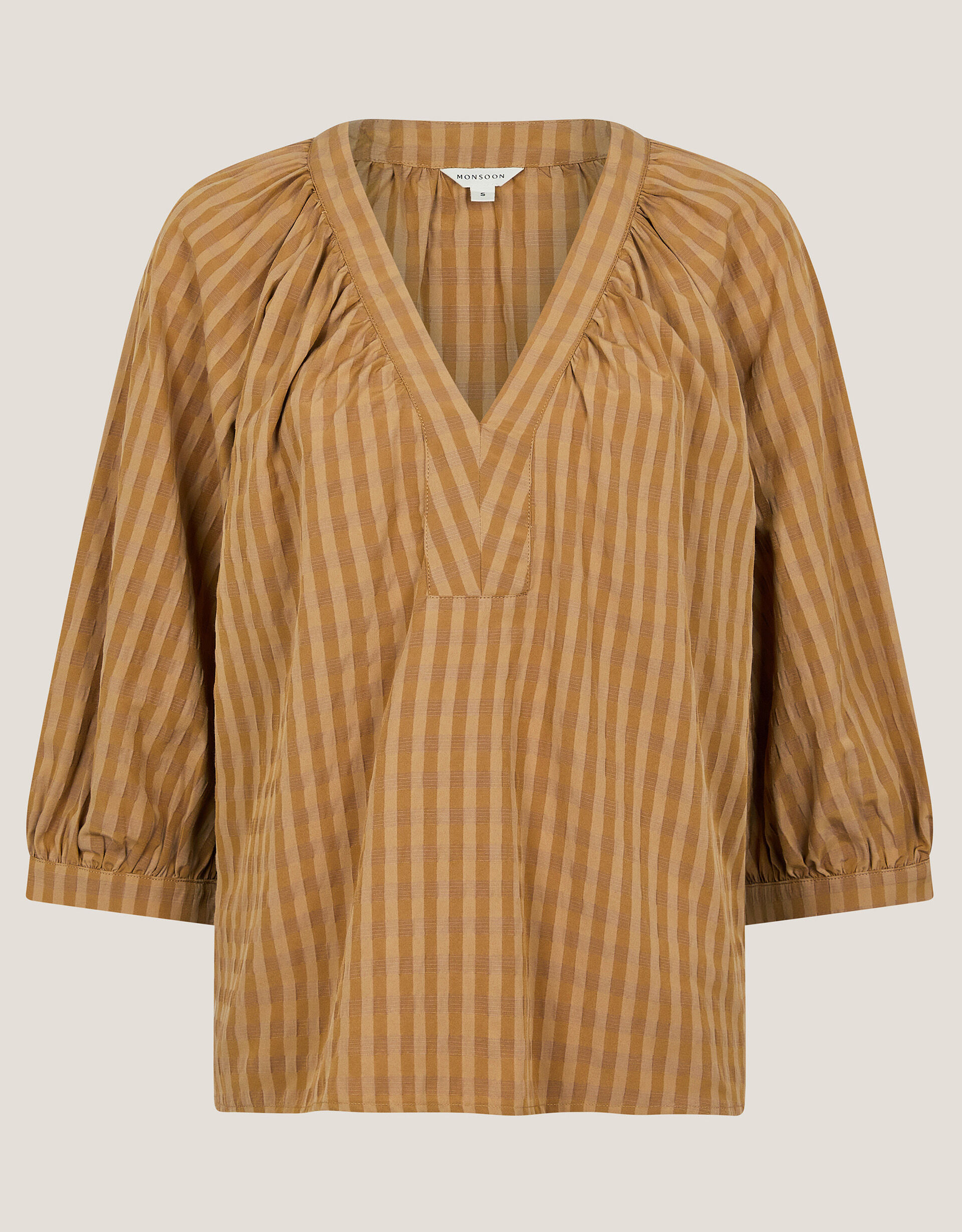 Suzi 3/4 Sleeve Check Top | Tops & T-shirts | Monsoon UK.