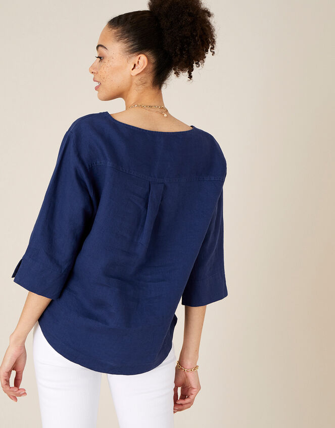 Rosewood Longline T-Shirt in Pure Linen Blue | Tops & T-shirts ...