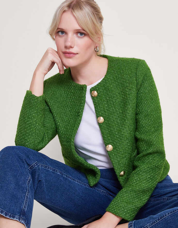 Maya Tweed Crop Jacket Green | Women's Jackets | Monsoon UK.