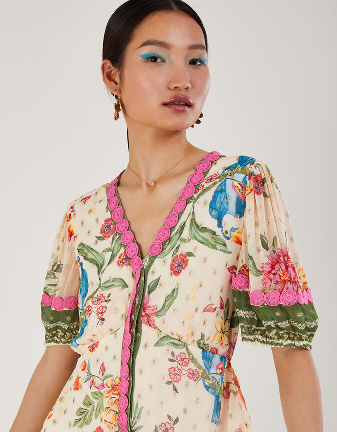Uma Metallic Floral Print Maxi Dress Ivory