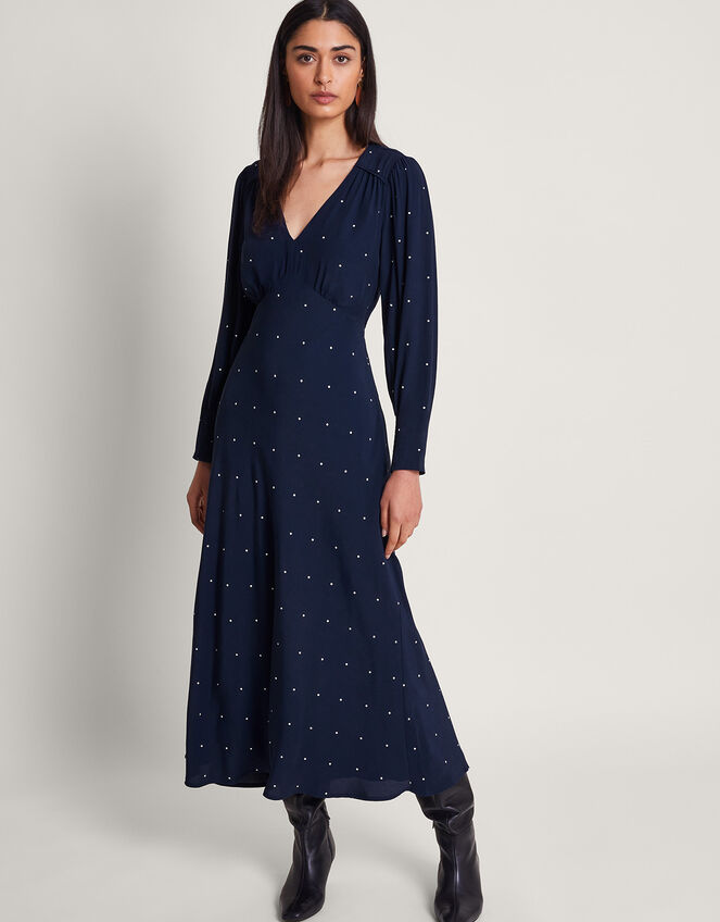 Stella Spot Dress Blue | Evening Dresses | Monsoon UK.