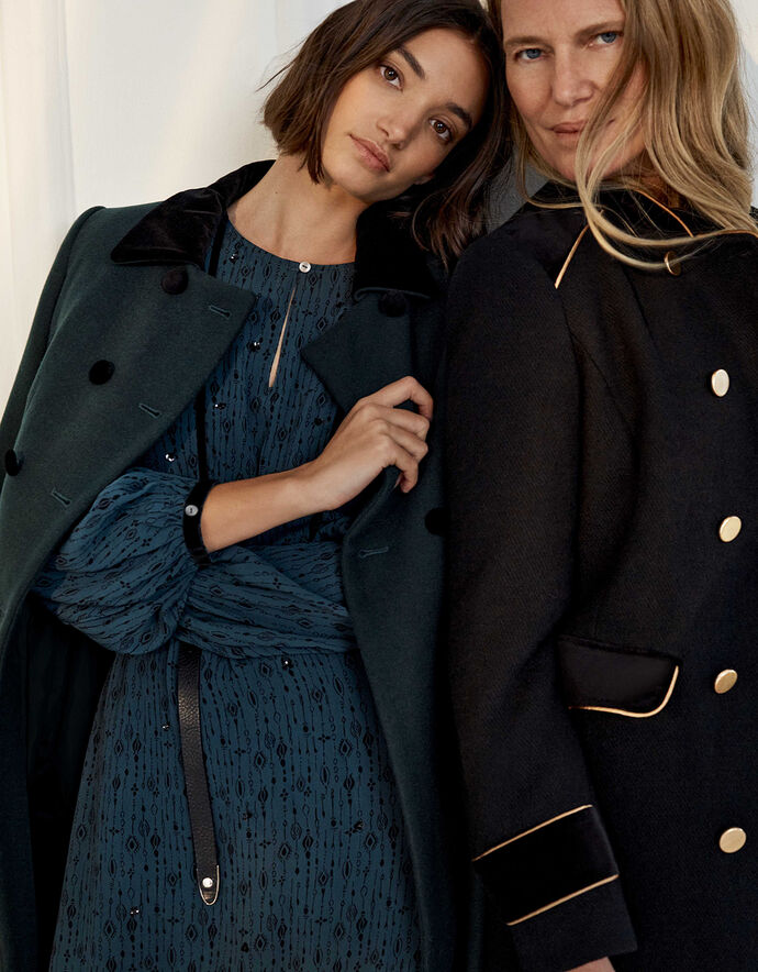 Opera Skirted Coat in Wool Blend Green | Women's Coats | Monsoon UK.