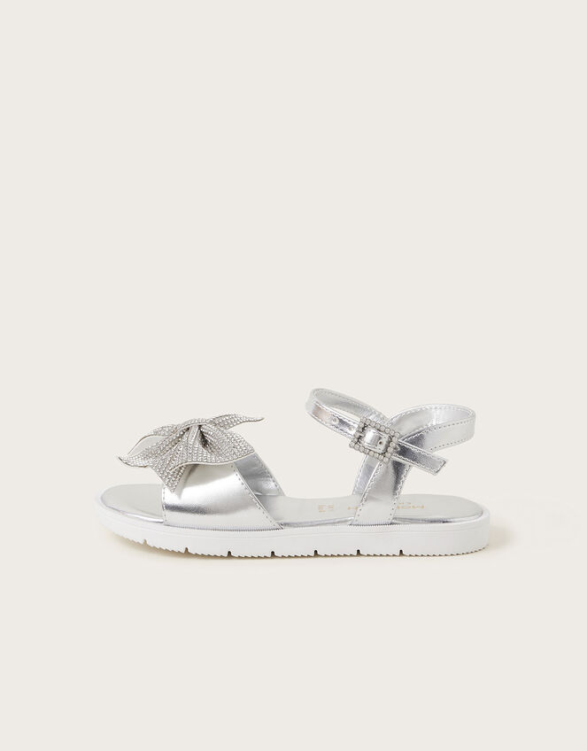 Diamante Bow Metallic Sandals Silver | Girls' Sandals | Monsoon UK.