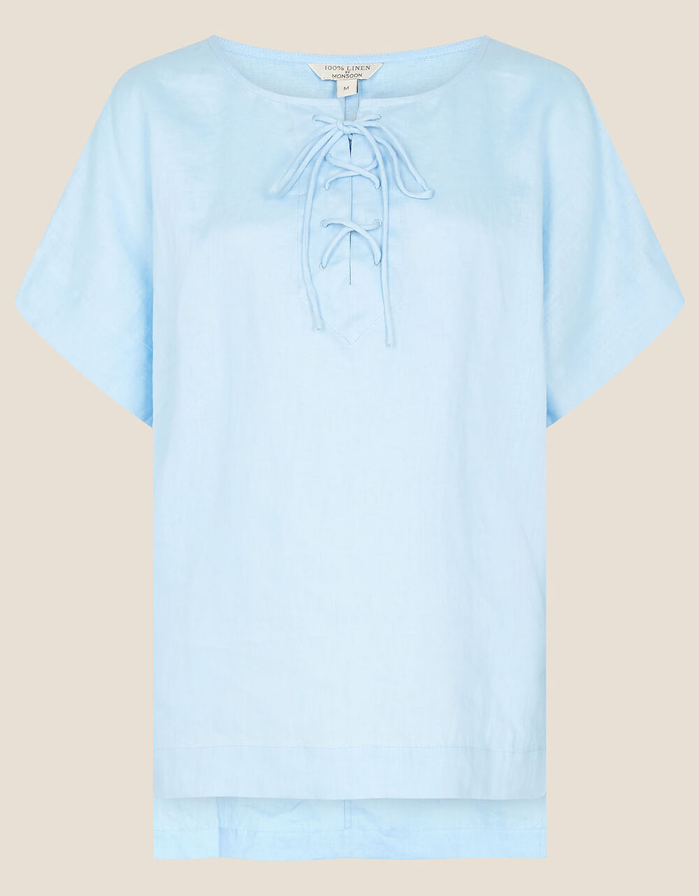 Tie Neck Top in Pure Linen Blue | Tops & T-shirts | Monsoon UK.