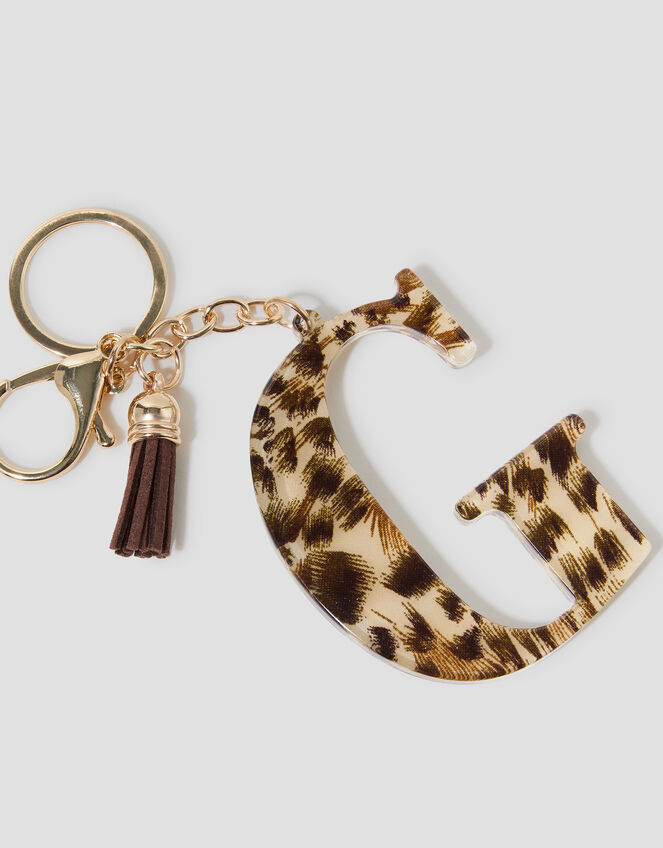 Leopard Print Resin Initial Keyring Brown | Accessories | Monsoon UK.