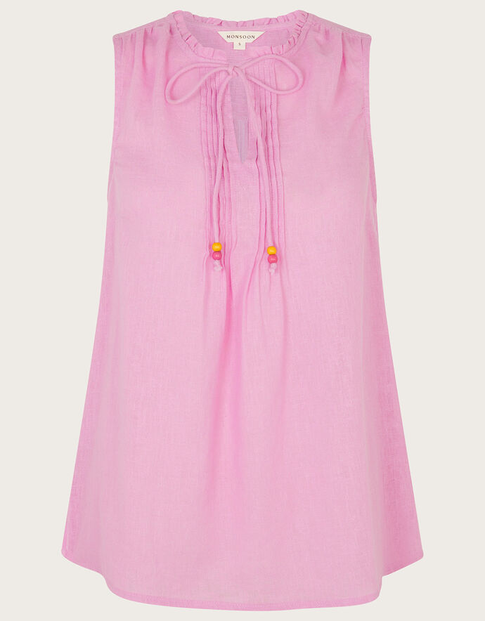 Long Line Tank Top in Linen Blend Pink | Vests, Camisoles And ...