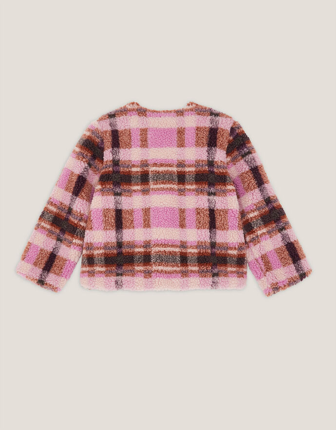 Check Print Faux Shearling Jacket Pink | Girls' Coats & Jackets ...