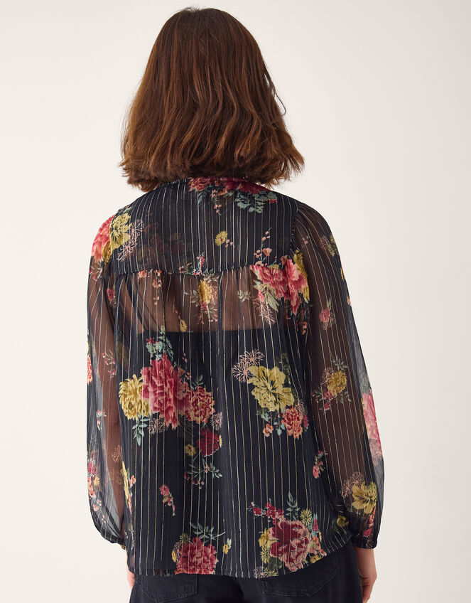 Azami Shimmer Stripe Floral Blouse Black | Tops & T-shirts | Monsoon UK.