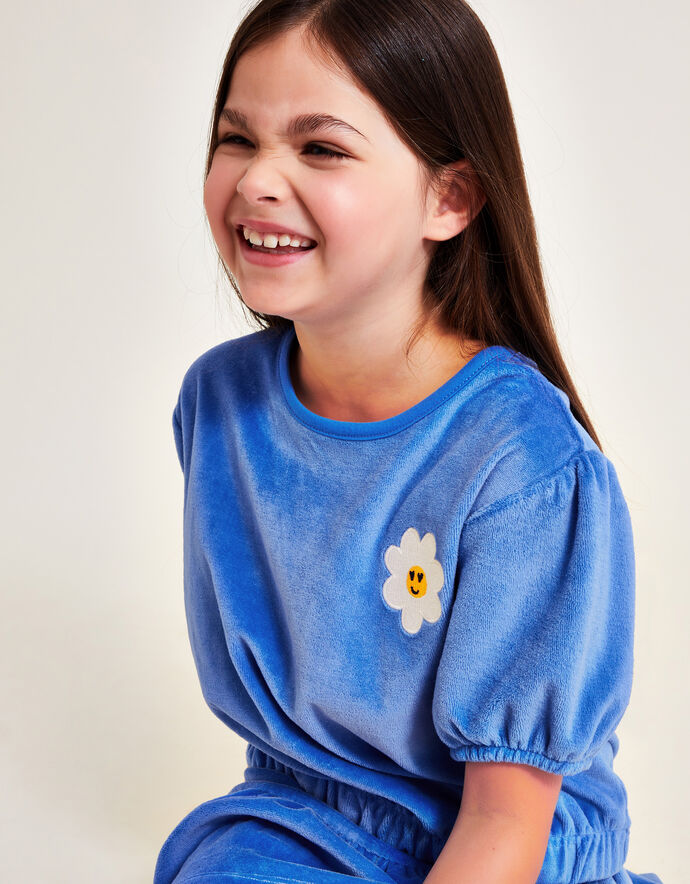 Velour Puff Sleeve Top Blue | Girls' Tops & T-shirts | Monsoon UK.