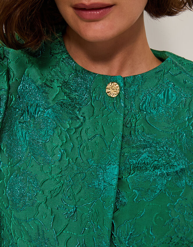 Jolene Floral Jacquard Puff Sleeve Jacket Green | Women's Jackets ...