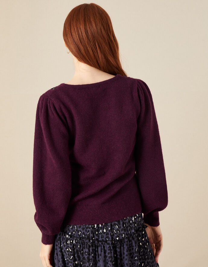 Embellished Cardigan with Recycled Polyester Red