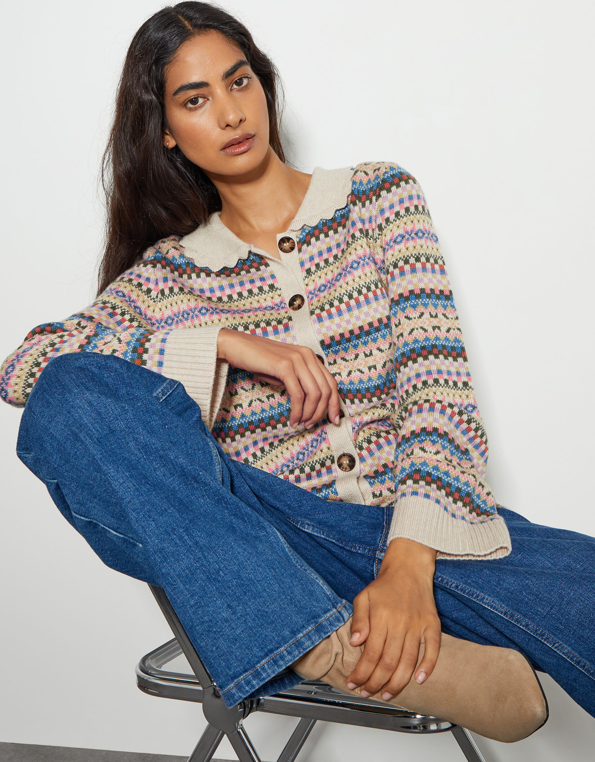 Fawn Fair Isle Collar Cardigan Natural | Cardigans | Monsoon UK.