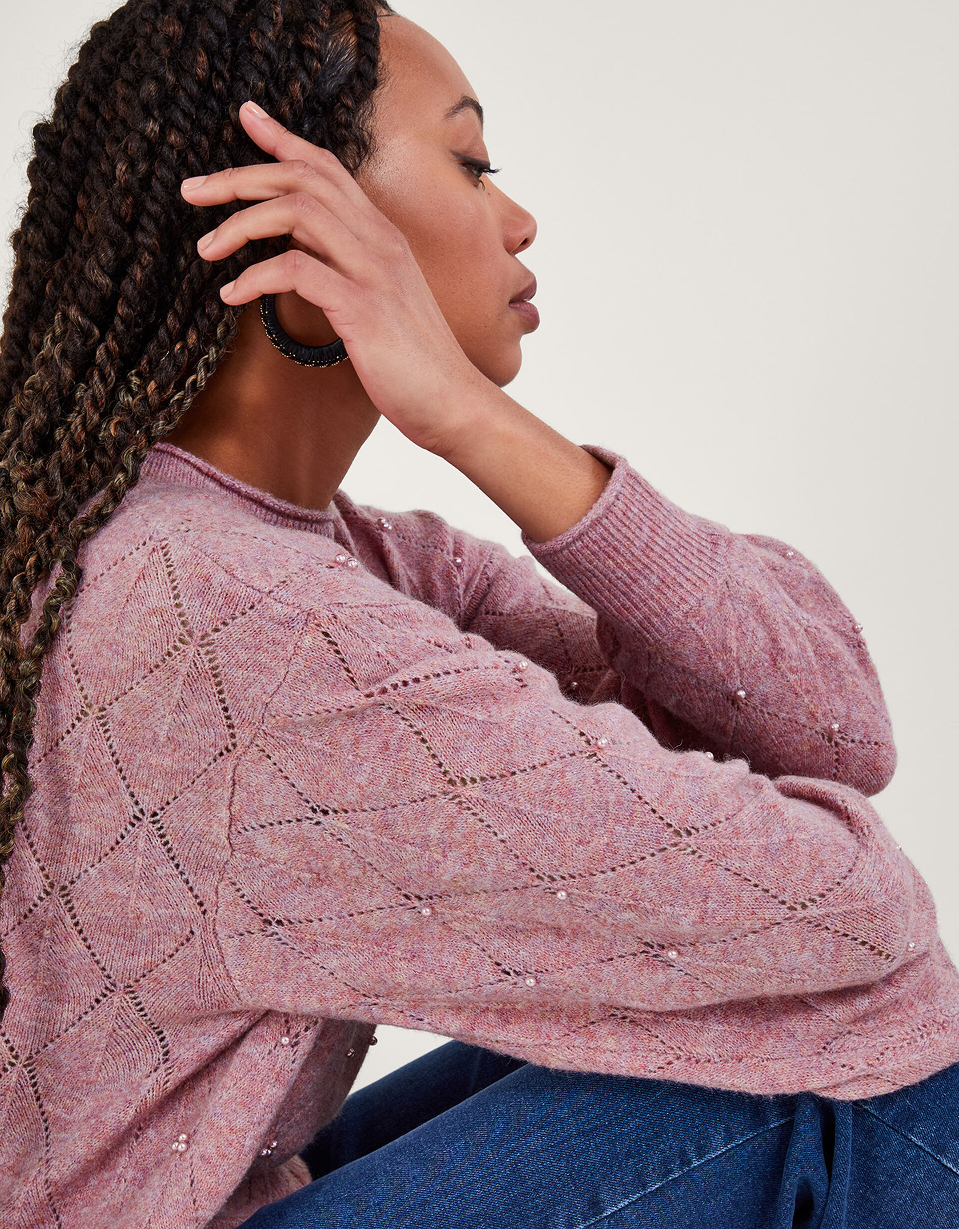 Pearl Detail Jumper Pink | Jumpers | Monsoon UK.