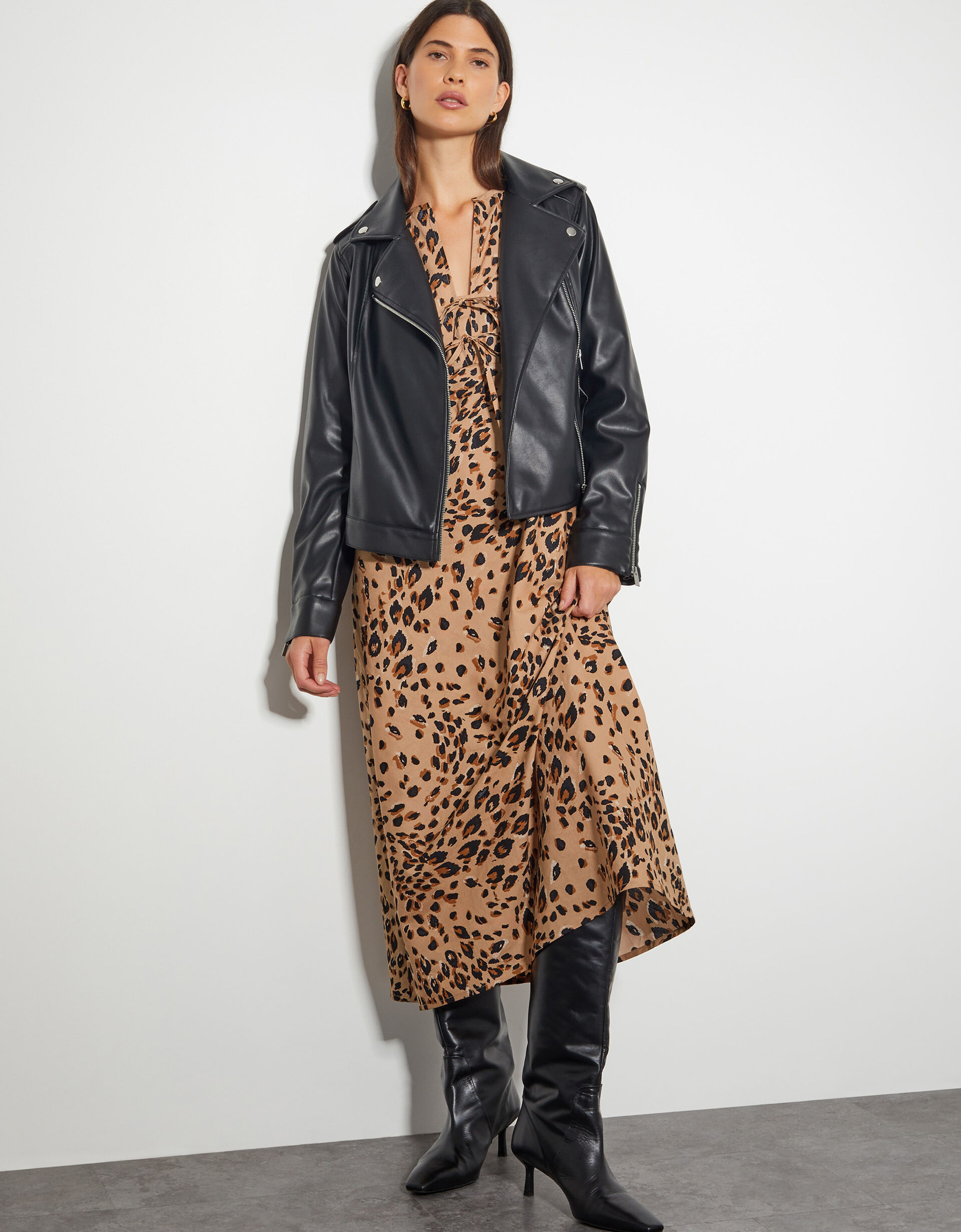 Raife Leopard Print Tie Midi Dress Natural | Day Dresses | Monsoon UK.