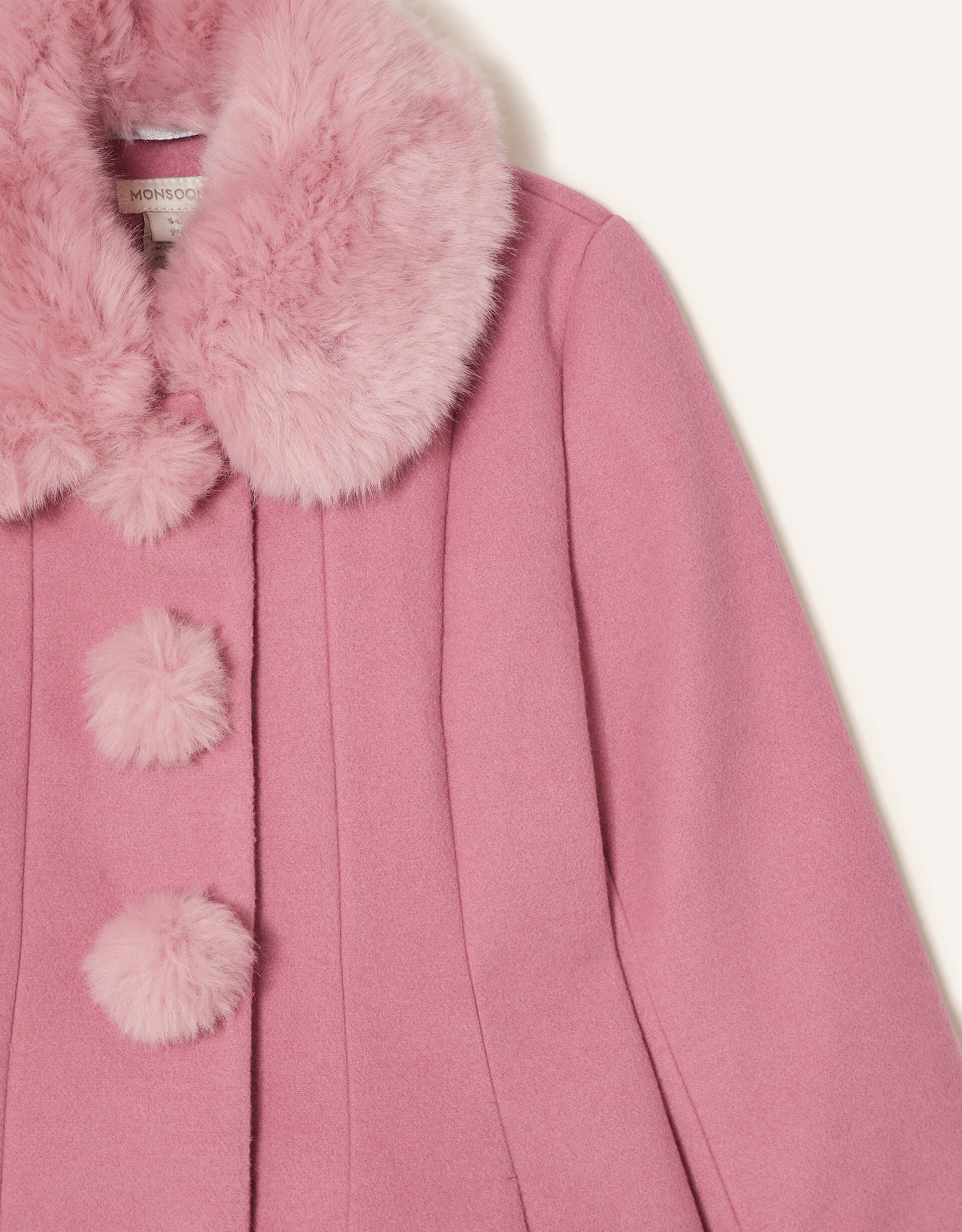 Fluffy Pom-Pom Swing Coat Pink | Girls' Coats & Jackets | Monsoon UK.