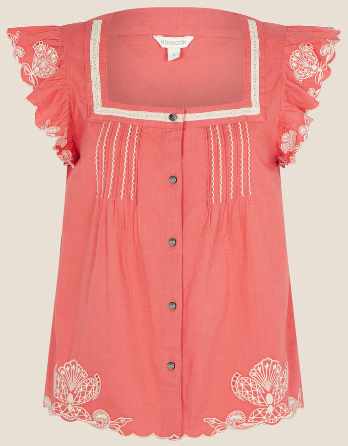 Coralie Frill Sleeve Button Through Tank Top Orange