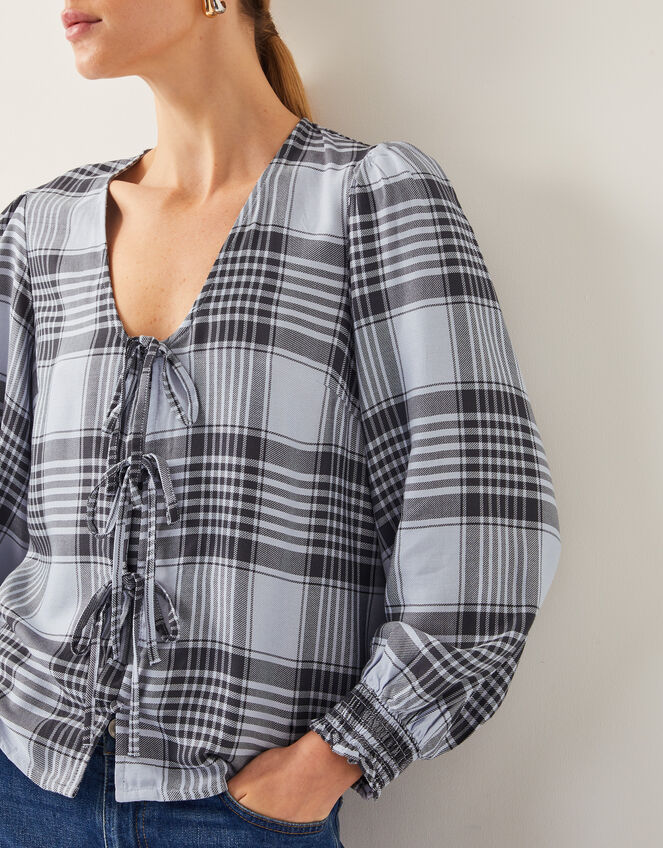 Ava Tie-Front Check Blouse Blue | Tops & T-shirts | Monsoon UK.