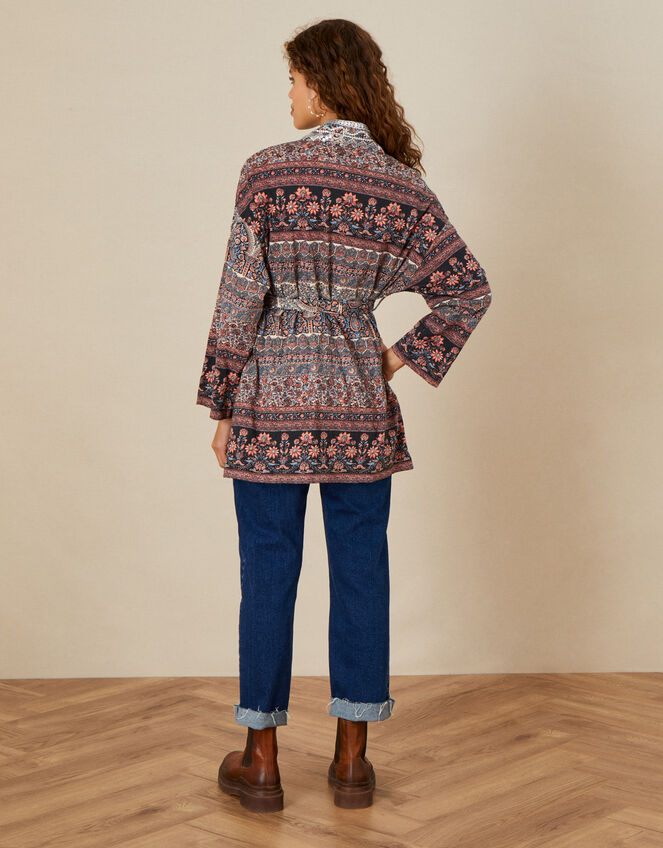 Patch Print Embellished Jersey Jacket Natural