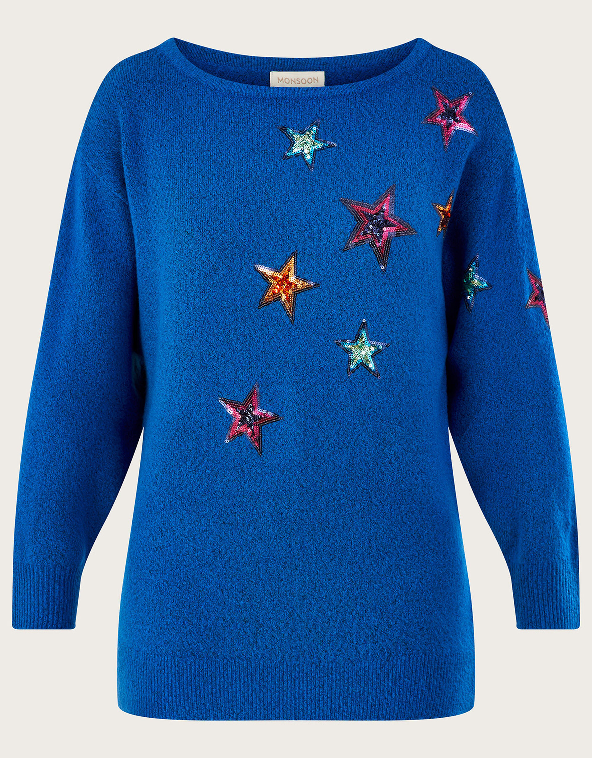 Bright Sequin Star Jumper with Recycled Polyester Blue