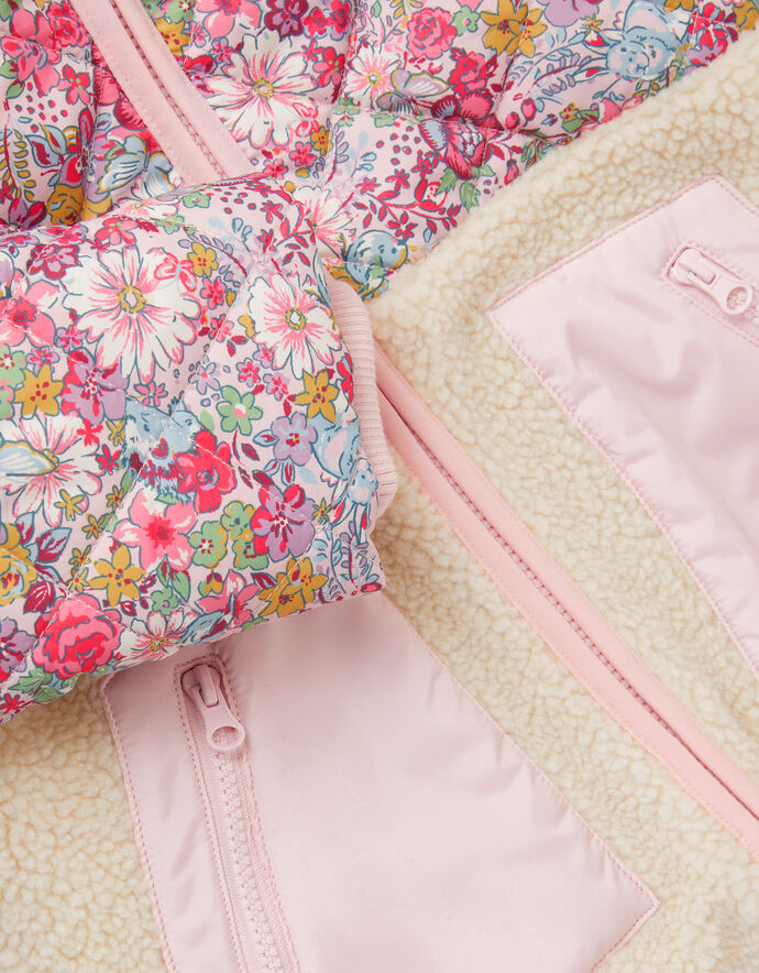 Floral Faux Shearling Hooded Jacket Pink | Girls' Coats & Jackets ...